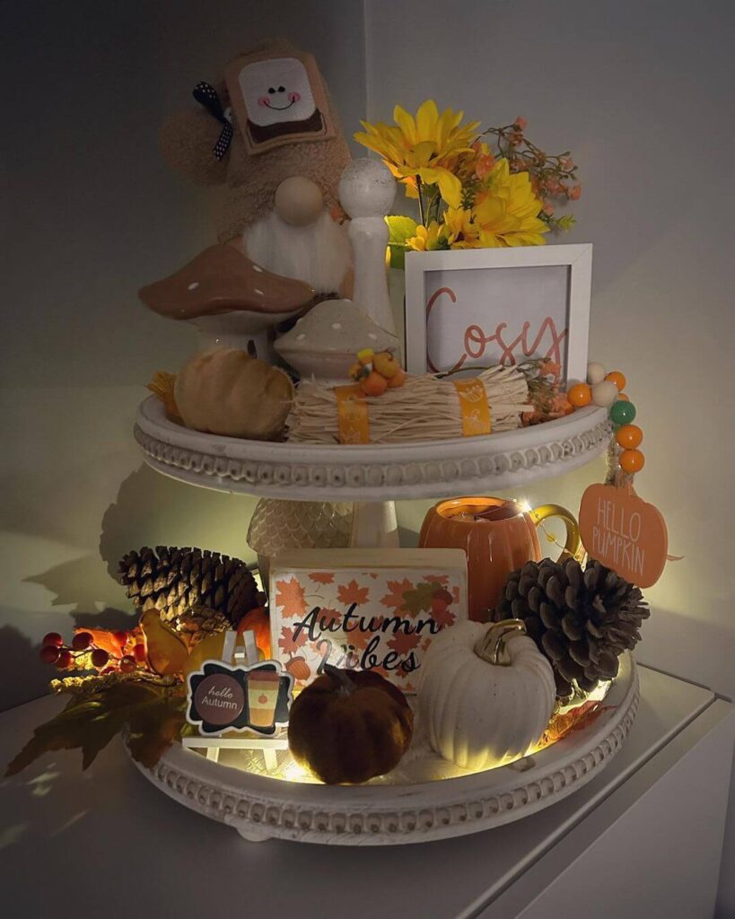 32 Easy Fall Tiered Tray Decor Ideas - Mica Restaurant
